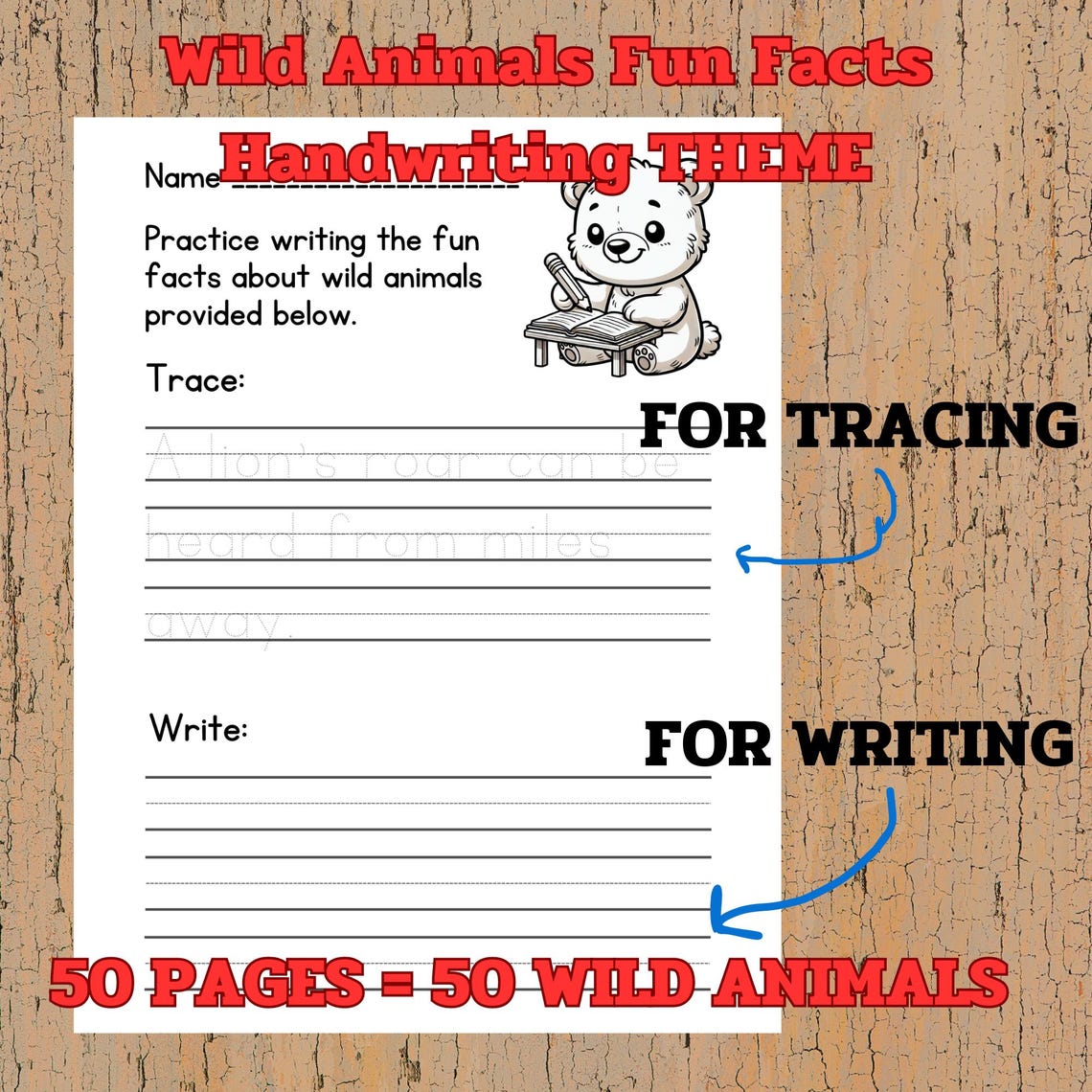 Wild Animals Fun Facts Handwriting Practice, Printable Handwriting ...