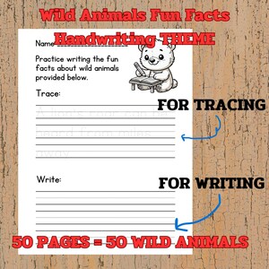 Wild Animals Fun Facts Handwriting Practice, Printable Handwriting ...