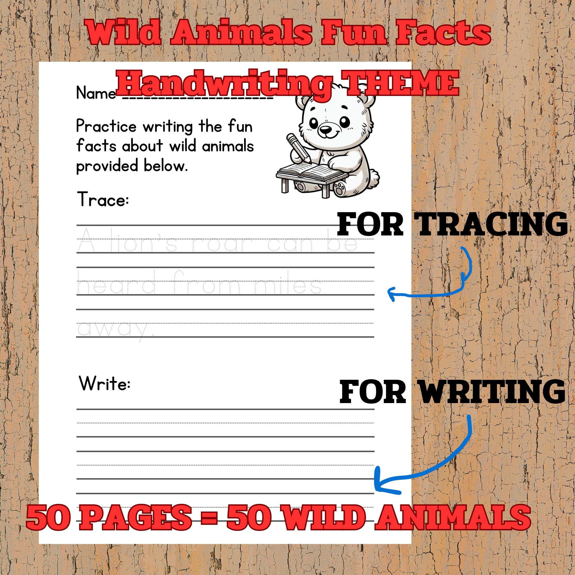 Wild Animals Fun Facts Handwriting Practice, Printable Handwriting ...