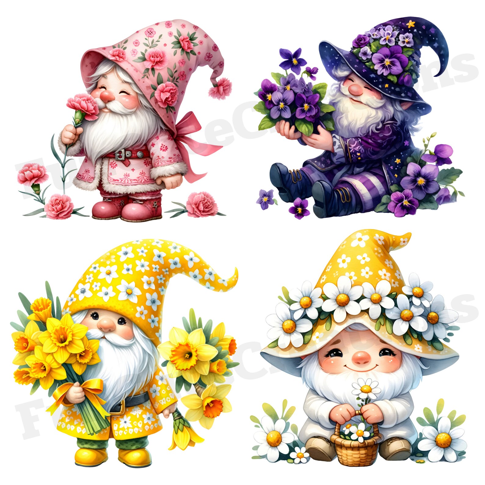 Birth Month Flower Gnome Clipart, Floral Gnome PNG, Birthday Gnomes ...