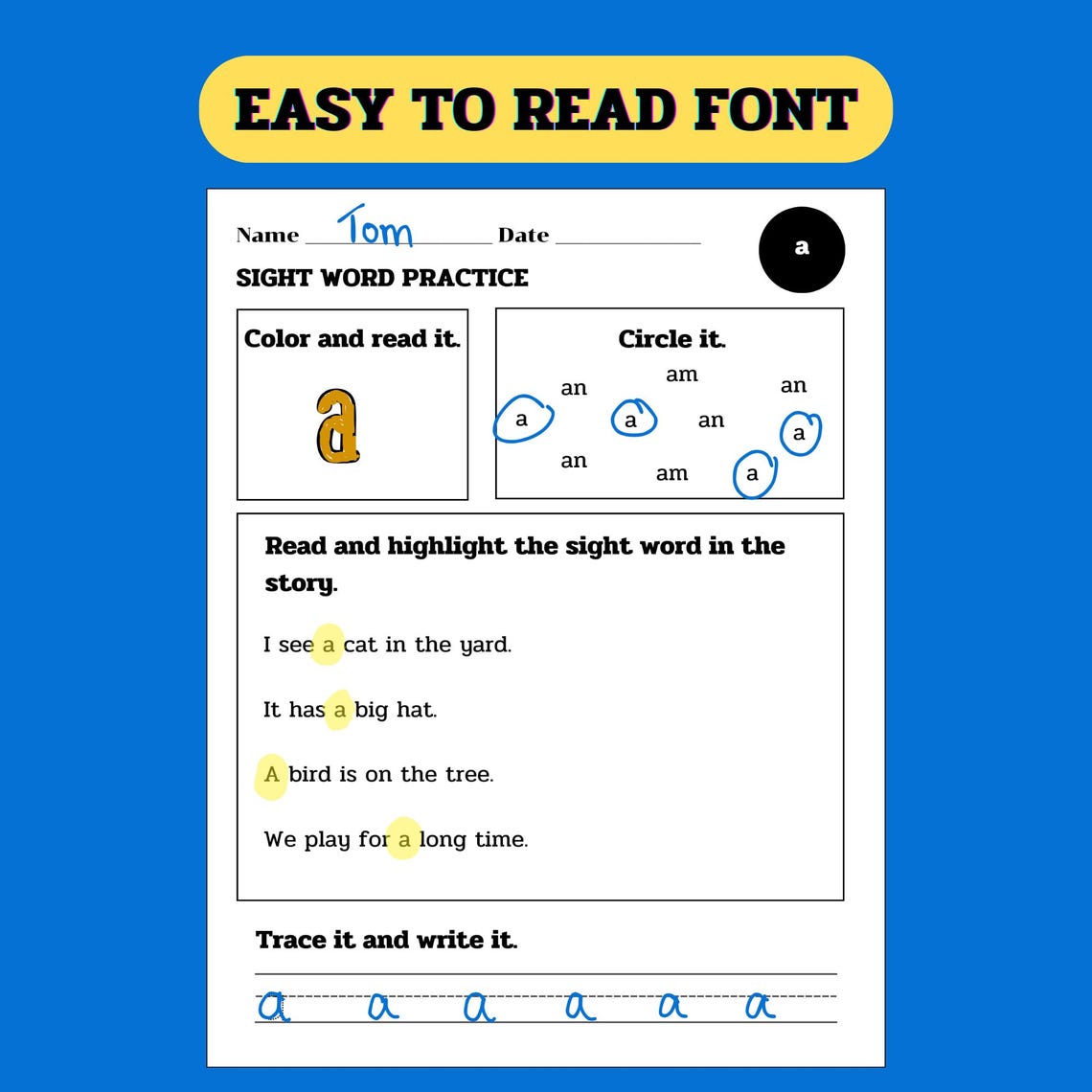 50 Sight Word Worksheets, Kindergarten Sight Word Practice, Pre-primer ...