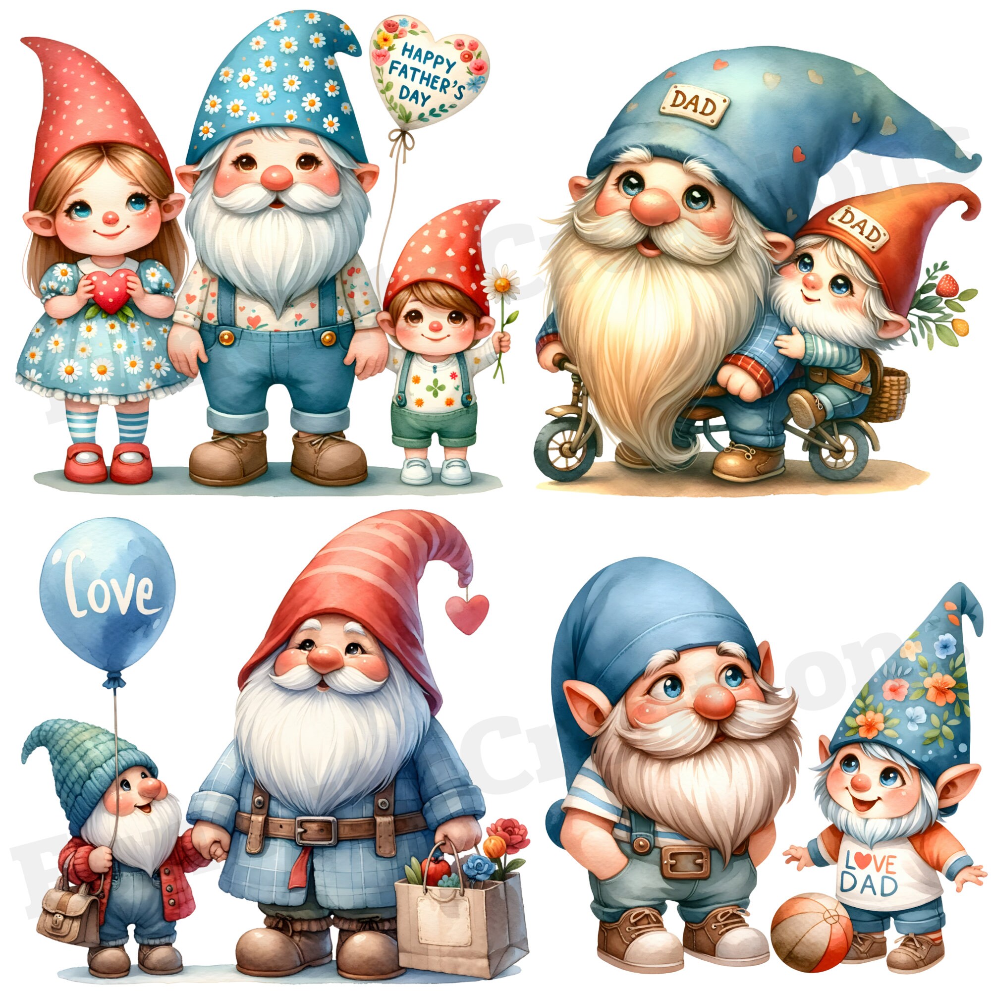 Father's Day Gnome Watercolor Clipart Bundle, Father's Day Clipart ...