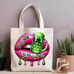 Pink Dripping Lips With Beer and Clovers PNG, St. Patrick’s Day Lips ...