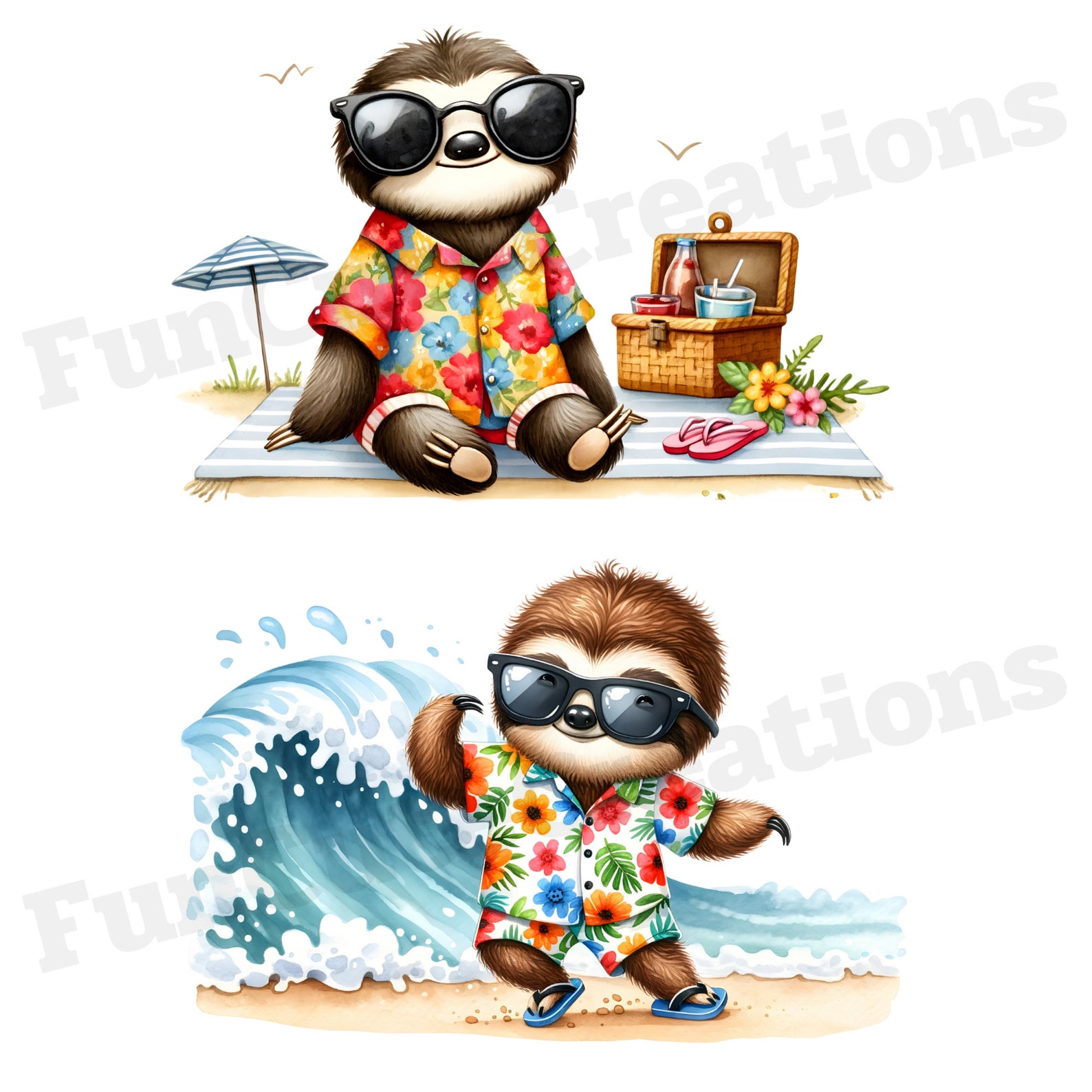 Summer Sloth Clipart, Cute Sloth Clipart, Beach Clipart, Summer Clipart ...