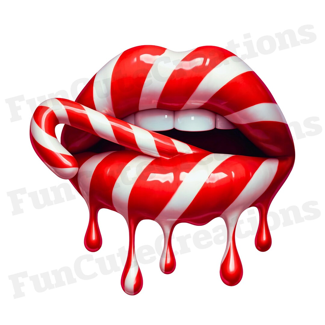 Candy Cane Dripping Lips PNG, Christmas Dripping Lips, Peppermint Lips Clipart, Sweet Holiday ...