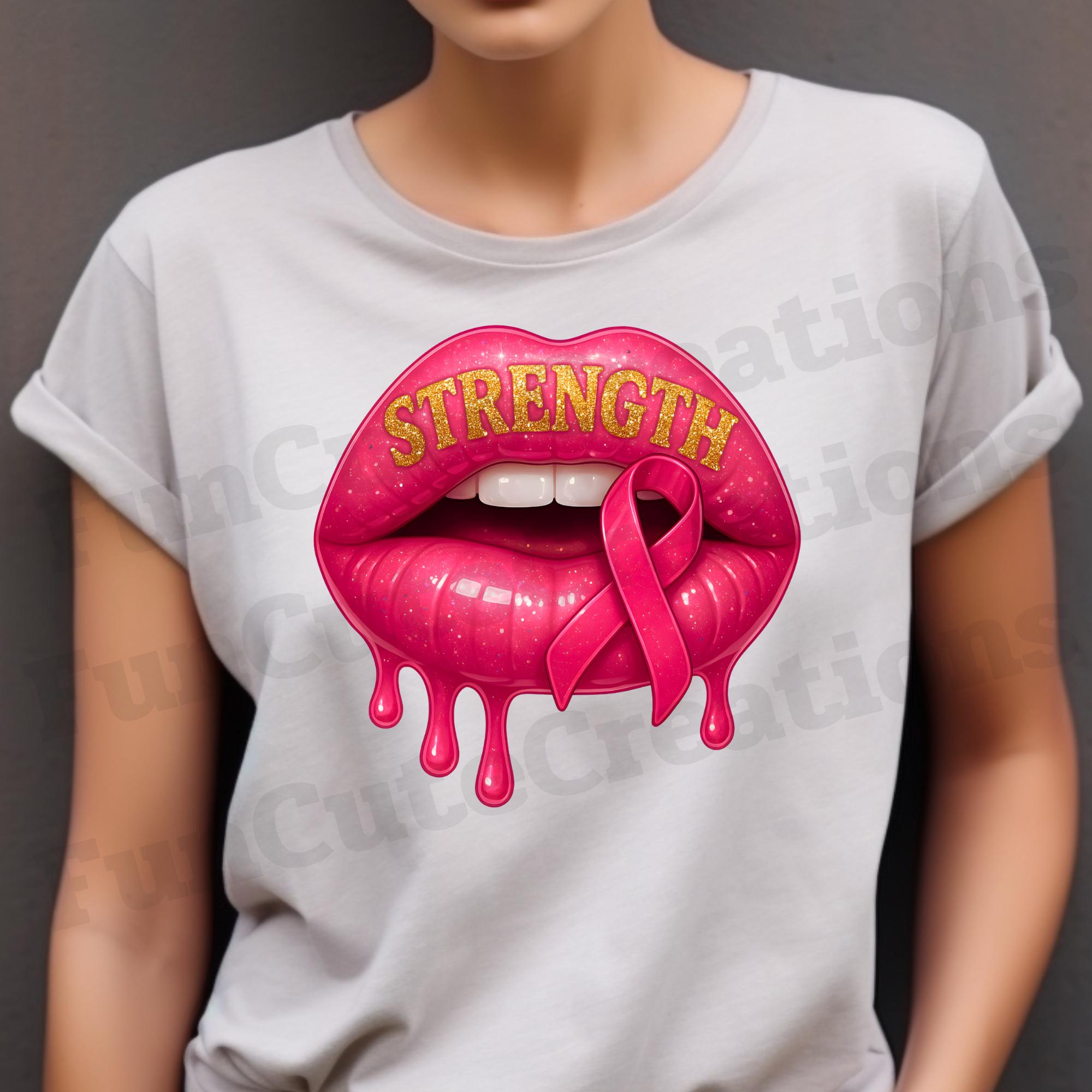 Breast Cancer Dripping Lips PNG, Pink Ribbon Lips PNG, Cancer Awareness ...