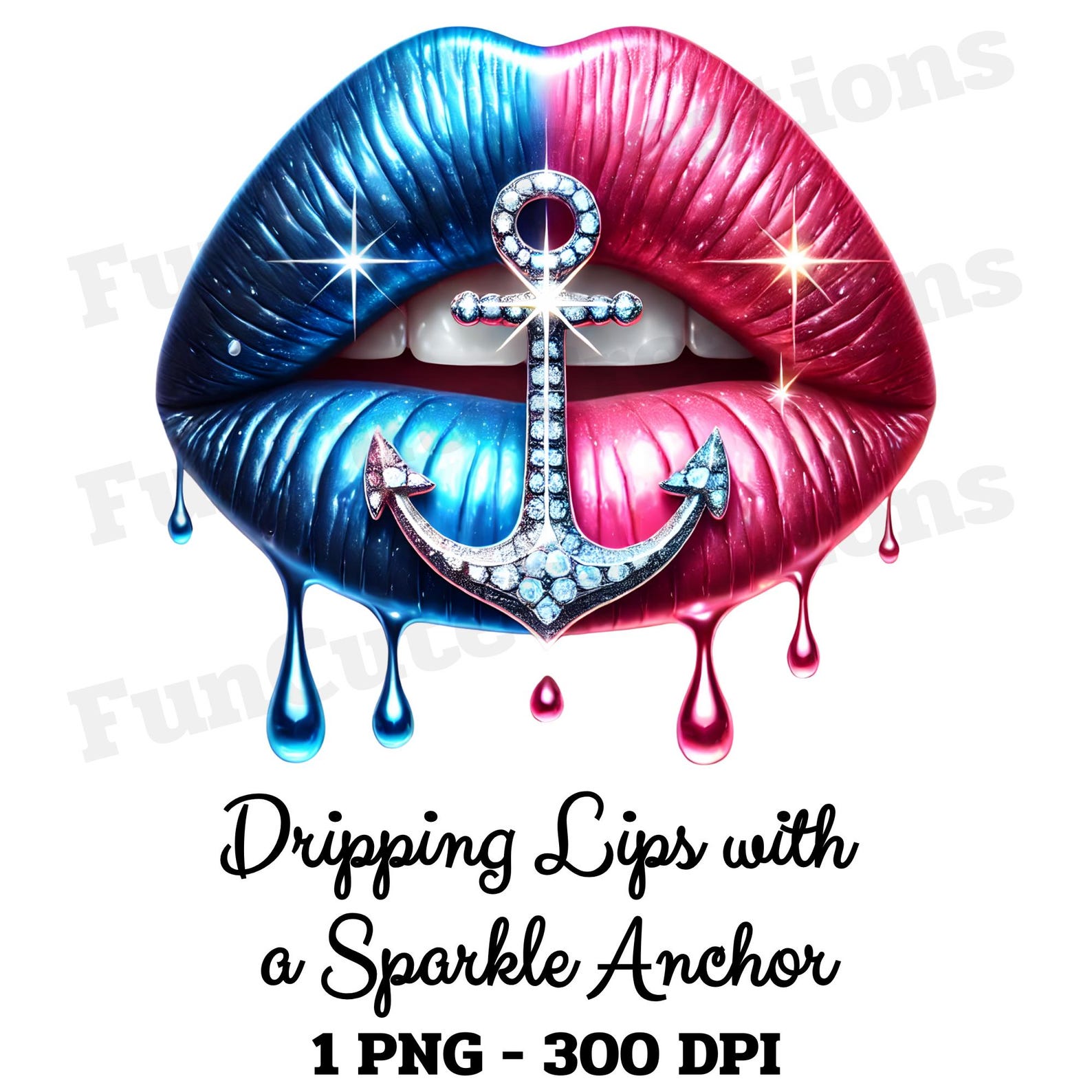 Dripping Lips With a Sparkle Anchor PNG, Nautical Lips Clipart, Sailor ...