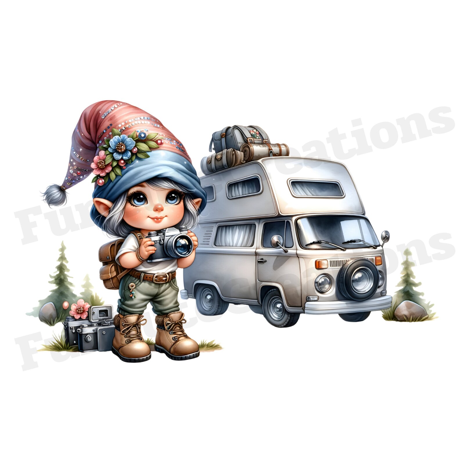 Camper Van Gnome Clipart, Camping Gnome, Happy Camper Gnome, Female ...