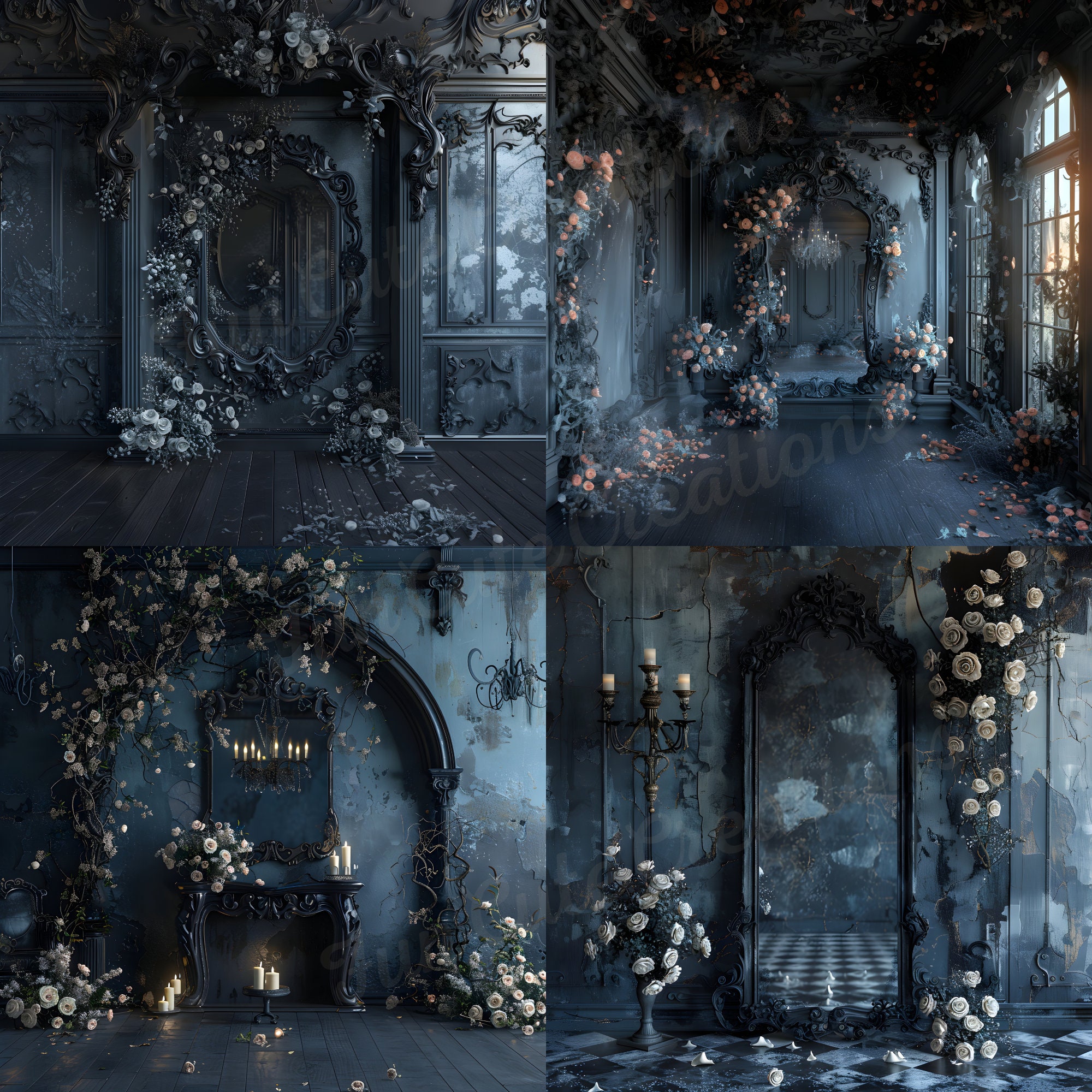 Halloween Mirror Chamber Backdrop, Victorian Mirror Chamber Backdrop ...