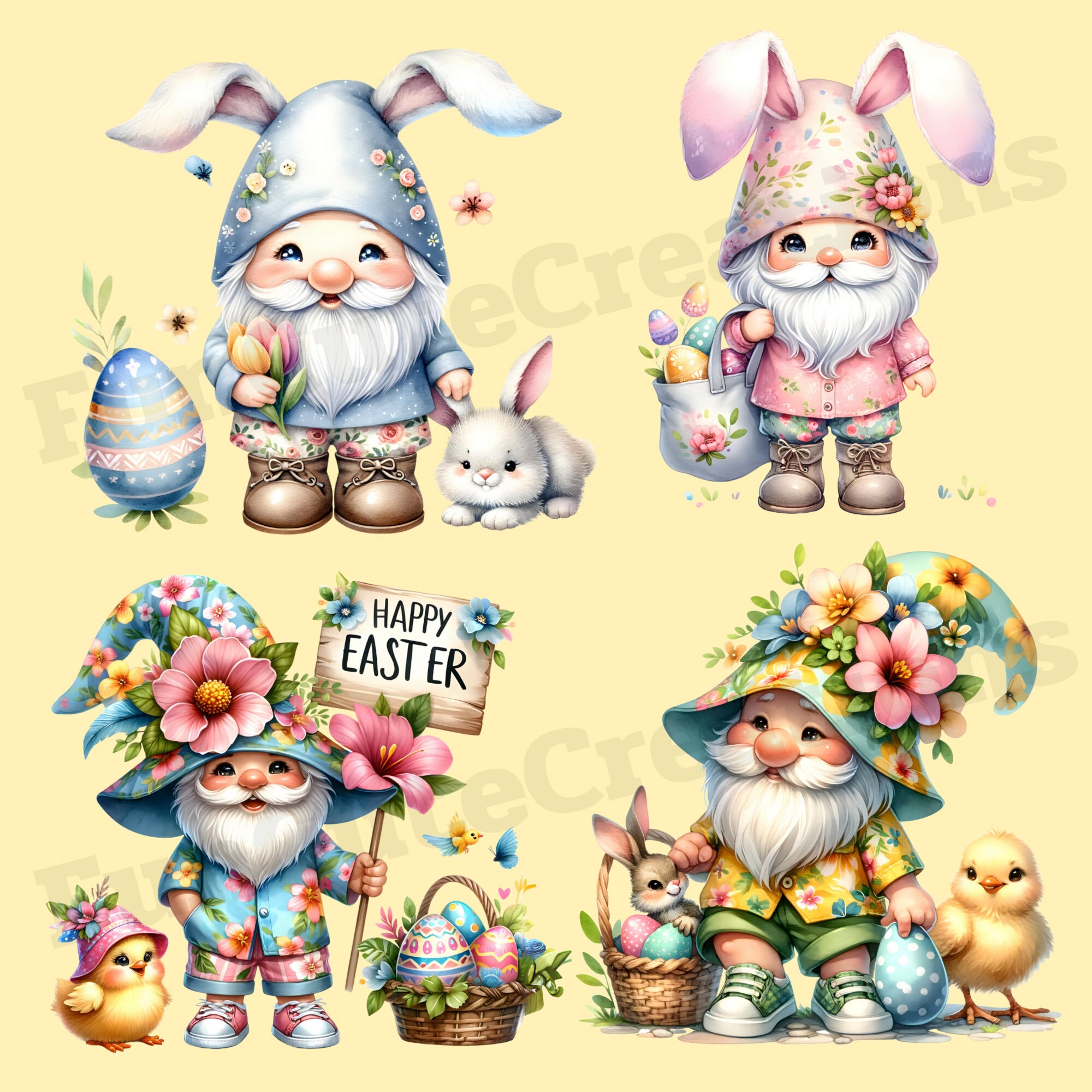 Easter Watercolor Gnome Clipart - 14 Charming Designs, Easter Gnome ...