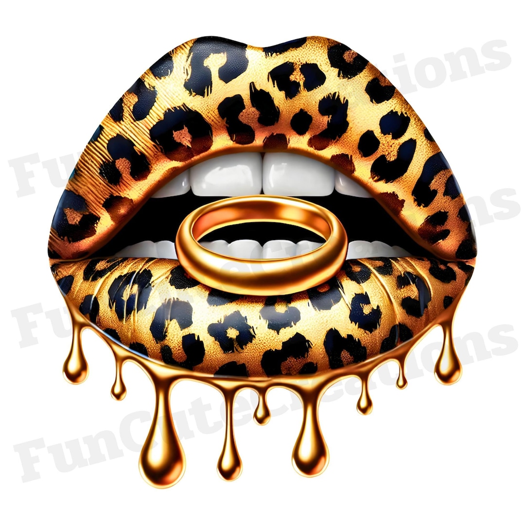 Leopard Dripping Lips With Golden Ring PNG, Engagement Lips Clipart ...