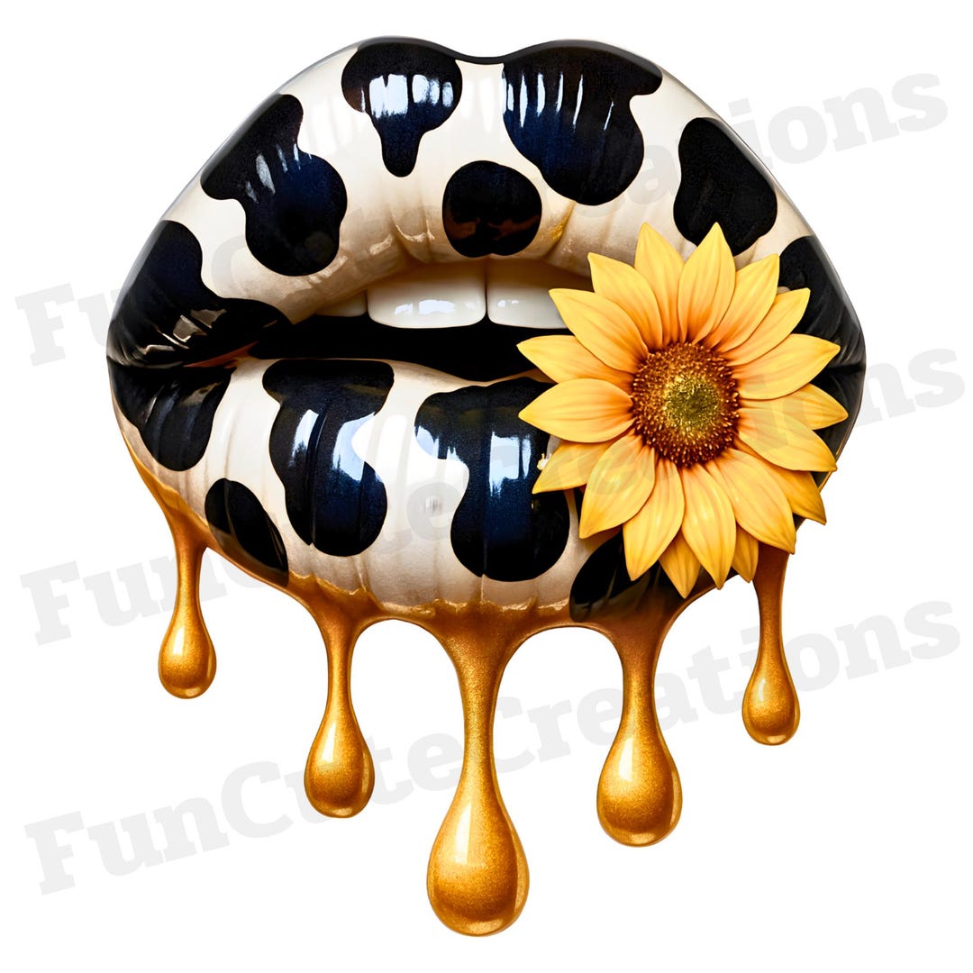 Cow Dripping Lips With Sunflower PNG, Rustic Country Lips PNG, Cow ...