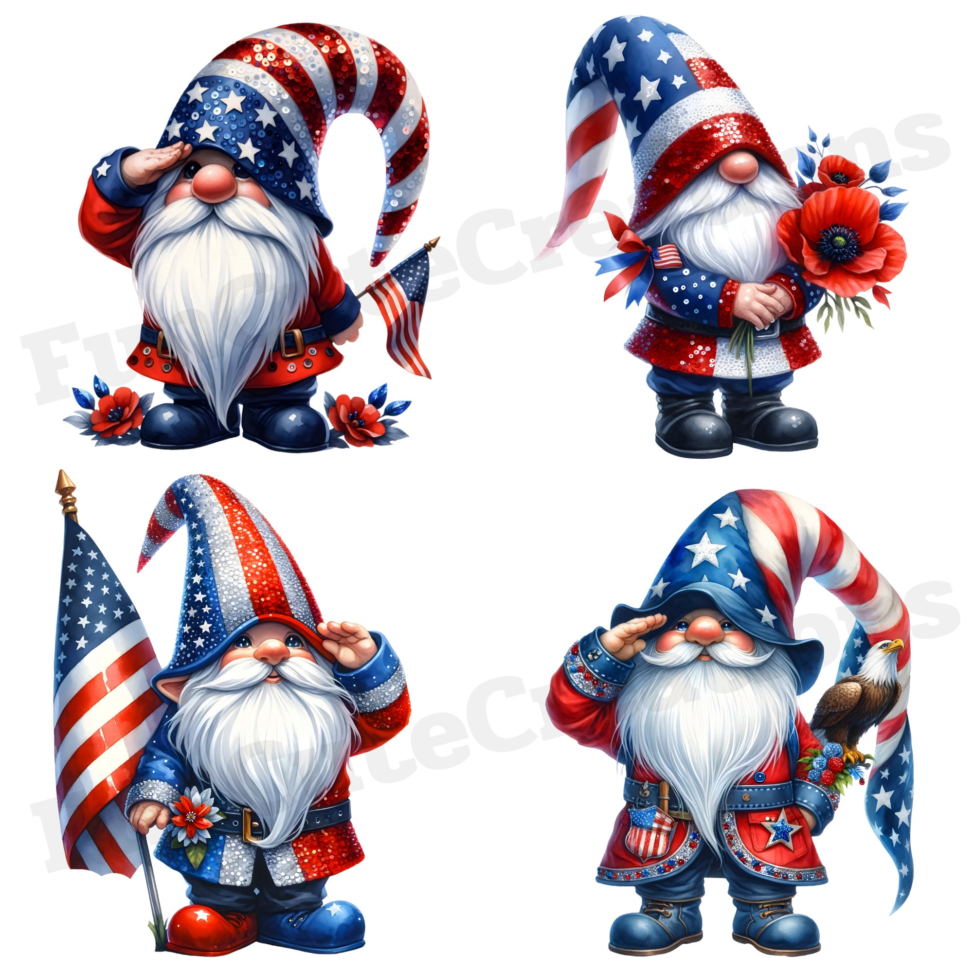Memorial Day Gnome Clipart, 4th of July Gnome PNG, Patriotic Gnome ...
