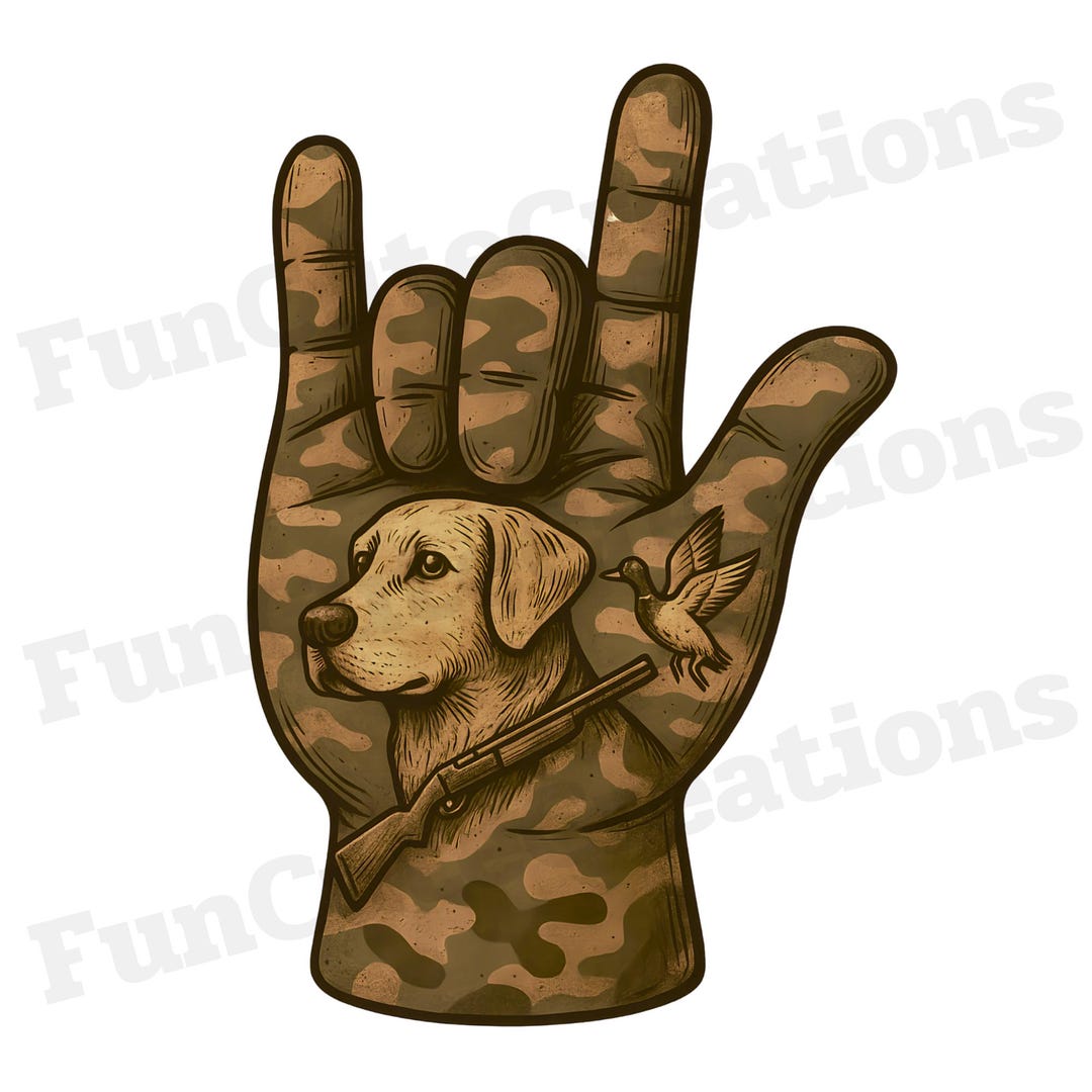 Camo Outdoor Hunting Dog Hand Glove I Love You ASL PNG, Waterfowl ...