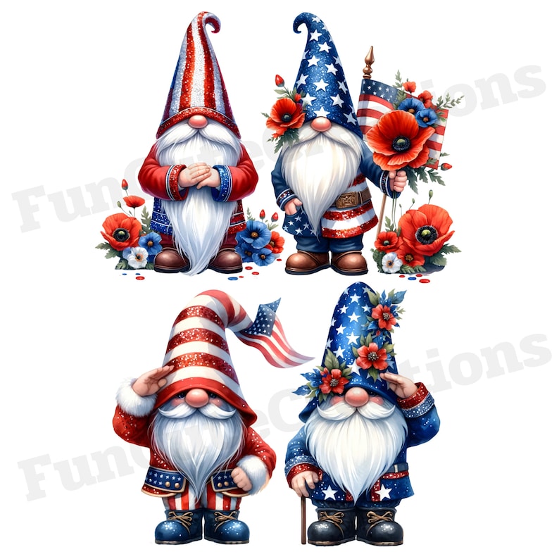 Memorial Day Gnome Clipart, 4th of July Gnome PNG, Patriotic Gnome ...