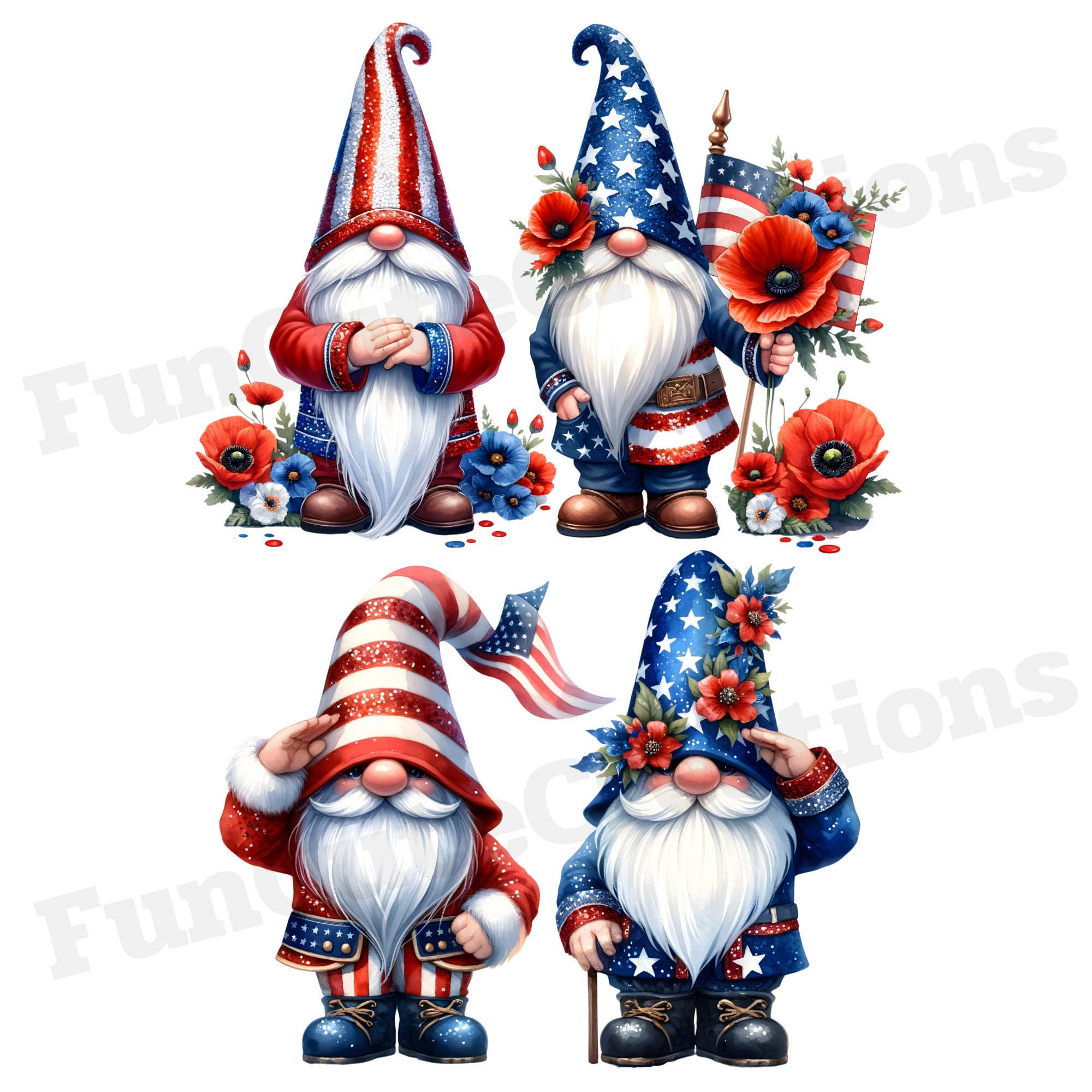 Memorial Day Gnome Clipart, 4th of July Gnome PNG, Patriotic Gnome ...
