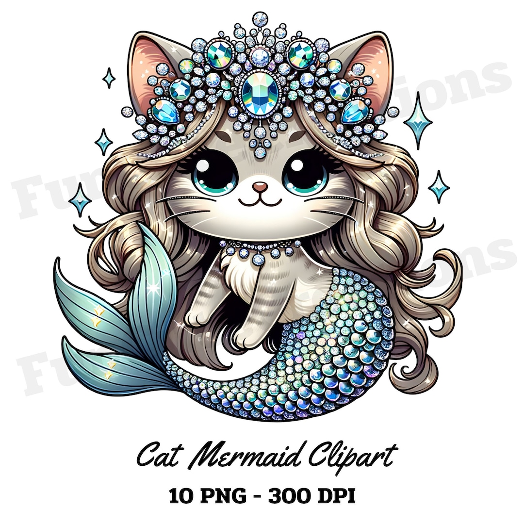Cat Mermaid Clipart, Mermaid Clipart, Cat Clipart, Meowmaid Clipart ...