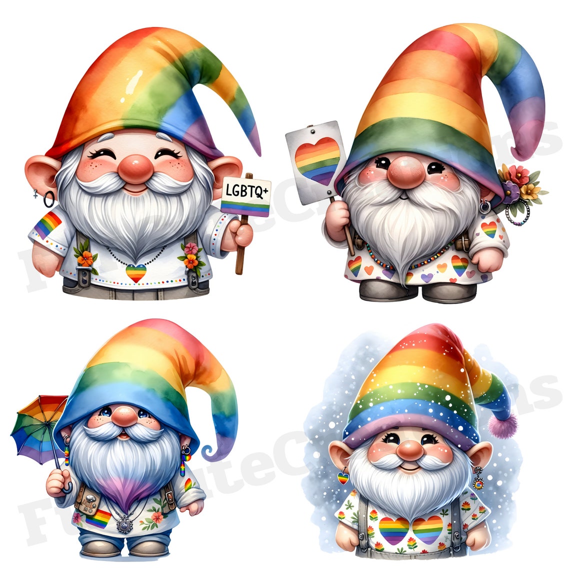 LGBTQ Pride Gnome Watercolor Clipart, Rainbow Gnome Clipart, Pride ...
