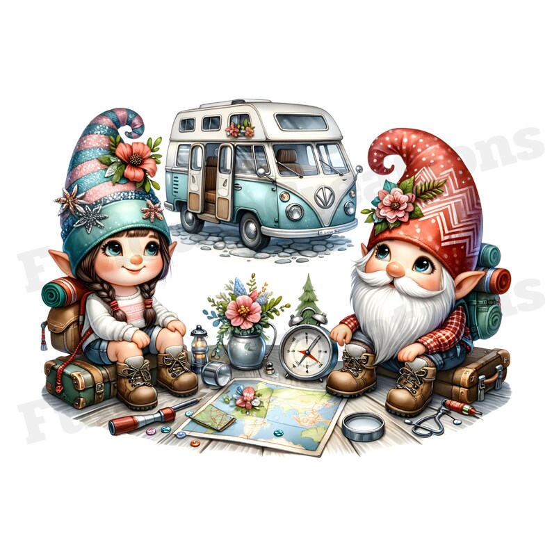 Camper Van Gnome Clipart, Camping Gnome, Happy Camper Gnome, Female ...