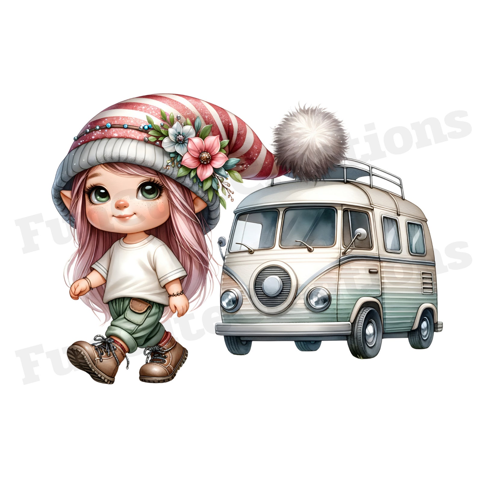 Camper Van Gnome Clipart, Camping Gnome, Happy Camper Gnome, Female ...