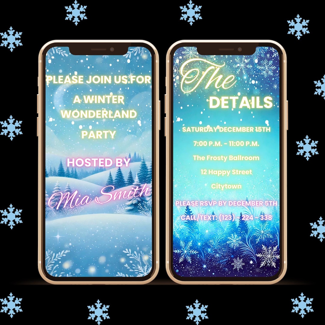 Winter Wonderland Party Invitation Template, Digital Video Winter Party ...