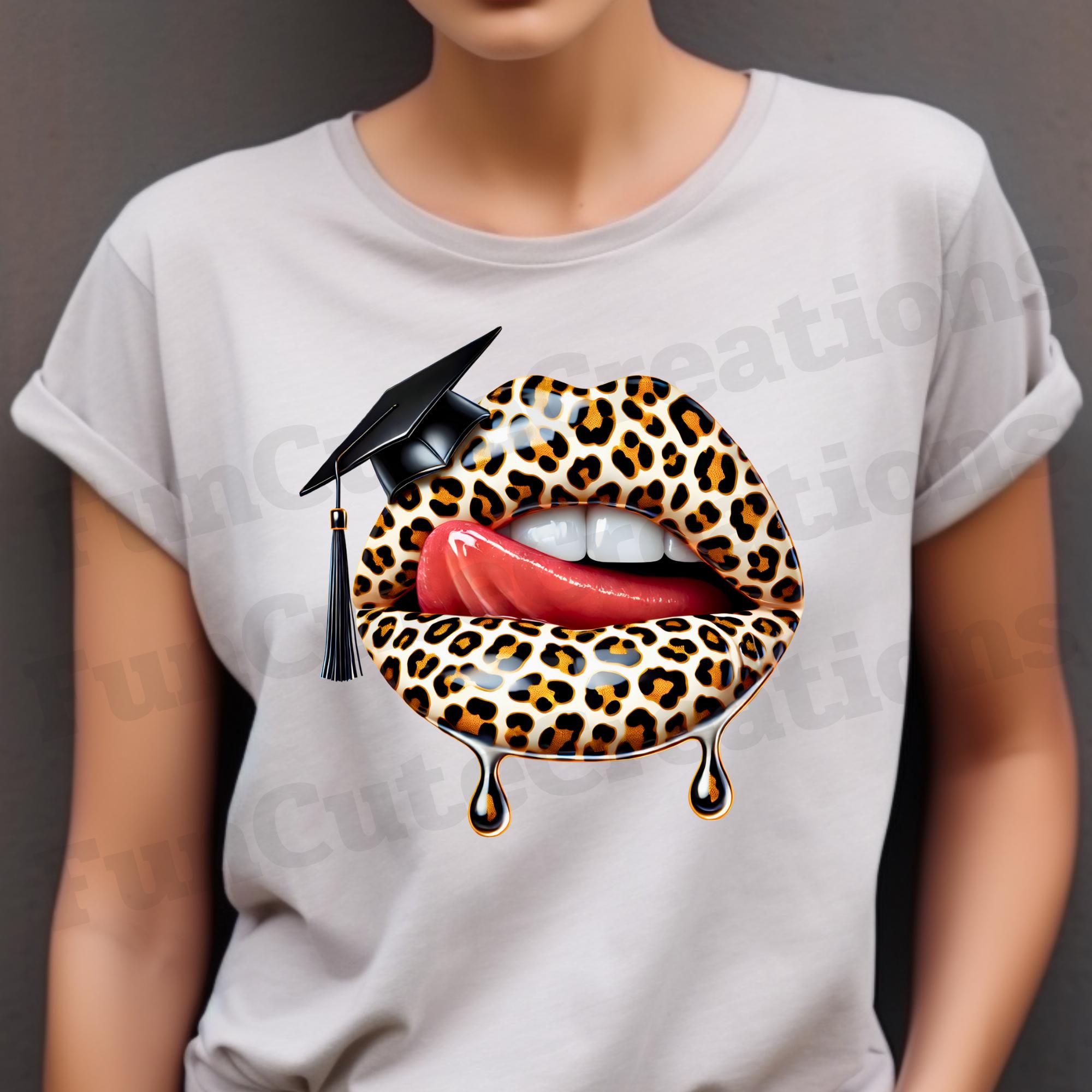 Leopard Dripping Lips Graduation PNG, Graduation Lips Clipart, Leopard ...