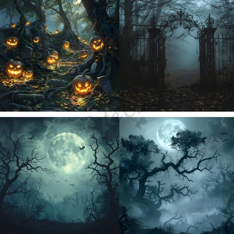 Haunted Forest Backdrop, Spooky Forest Backdrop, Halloween Digital ...