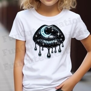 Black Dripping Lips With Moon and Stars PNG, Celestial Lips Clipart ...