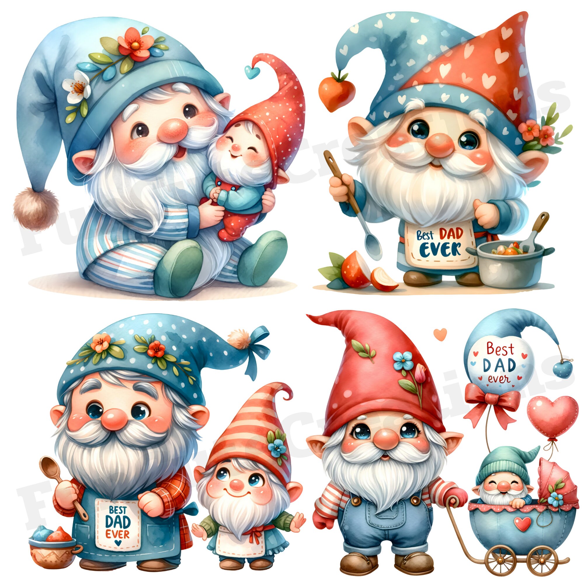 Father's Day Gnome Watercolor Clipart Bundle, Father's Day Clipart ...