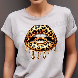 Leopard Dripping Lips With Golden Ring PNG, Engagement Lips Clipart ...