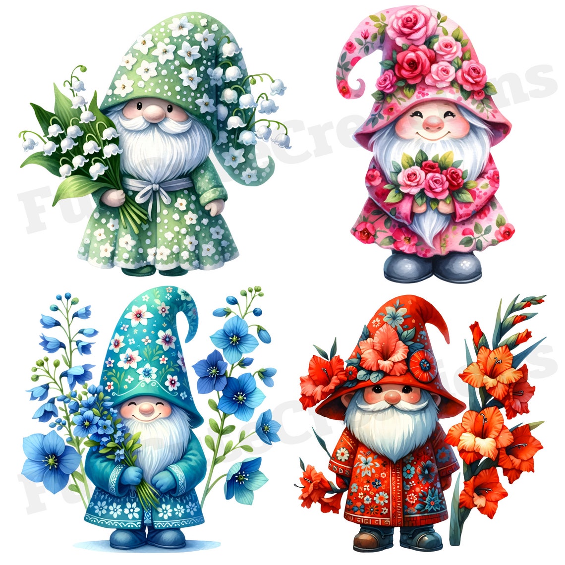 Birth Month Flower Gnome Clipart, Floral Gnome PNG, Birthday Gnomes ...