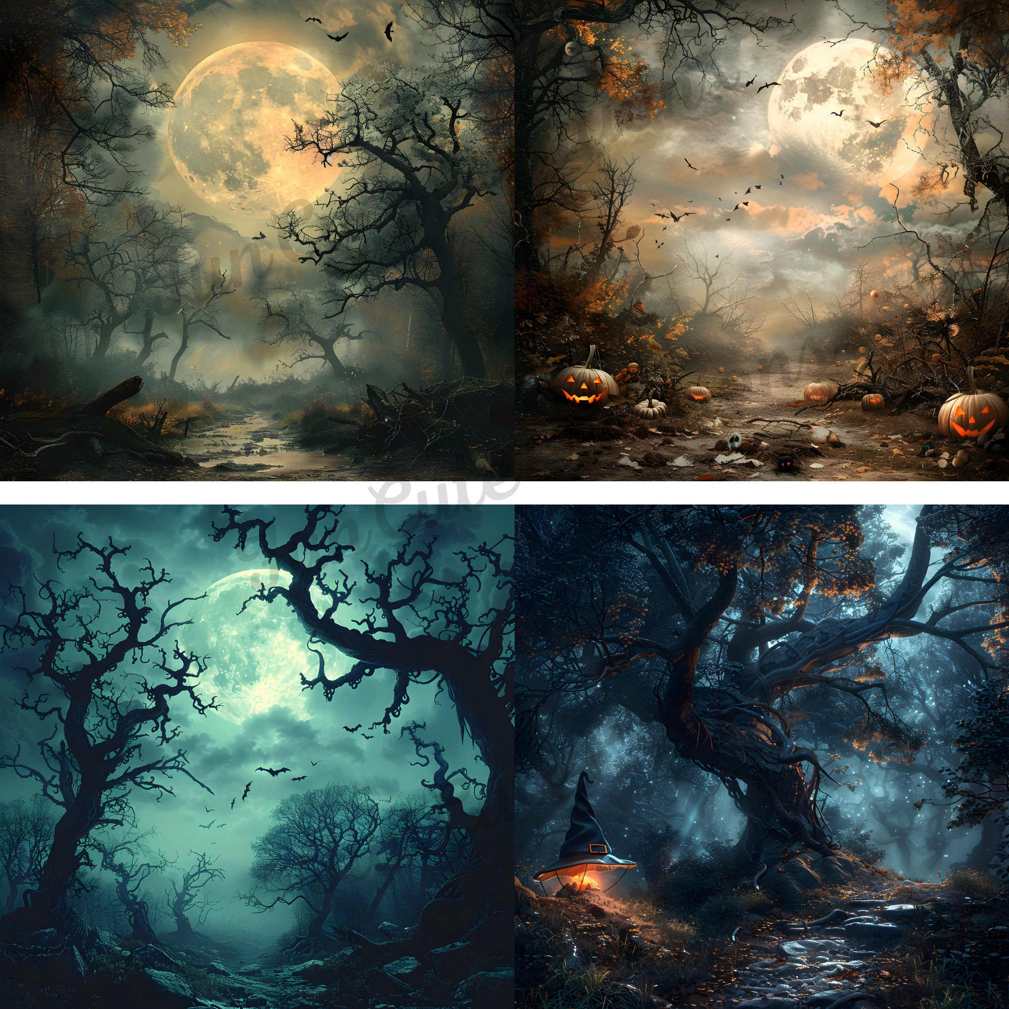 Haunted Forest Backdrop, Spooky Forest Backdrop, Halloween Digital ...