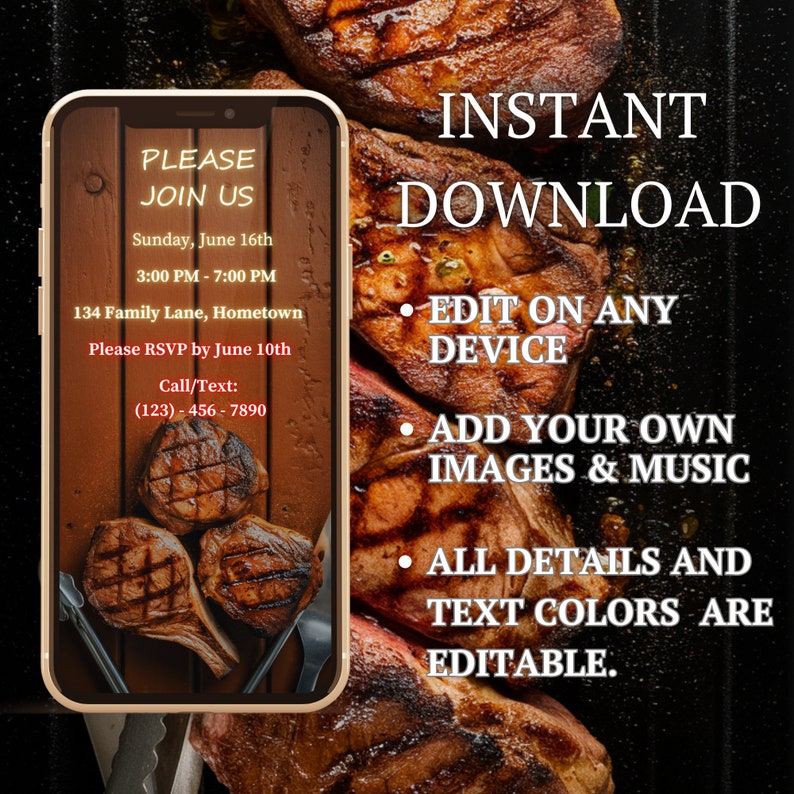 BBQ Party Invitation Template, BBQ Chill and Grill, Digital BBQ ...