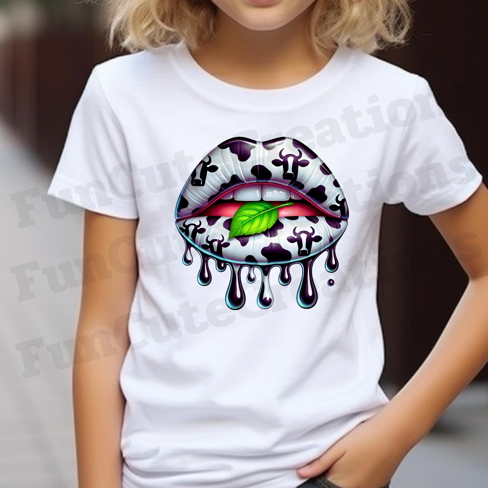 Cow Dripping Lips With Leaf PNG, Animal Print Lips PNG, Cow Print Lips ...
