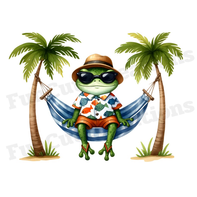 Frog Hammock Clipart, Cute Frog Clipart, Hammock Clipart, Beach Clipart ...