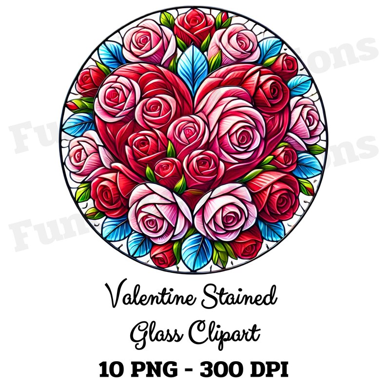 Valentine Stained Glass Clipart, Romantic Stained Glass Clipart, Heart ...
