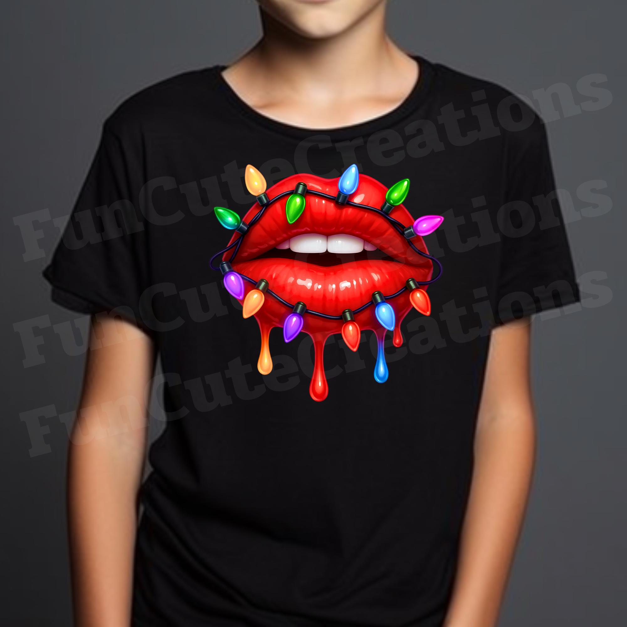 Christmas Lights Dripping Lips PNG, Holiday Glam Lips PNG, Bright ...