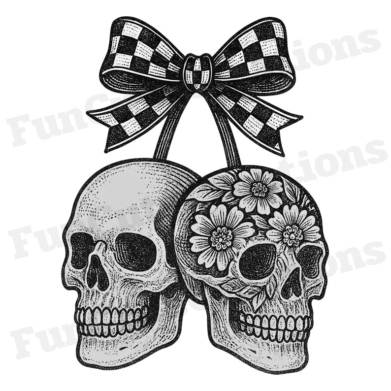 Vintage Skull Cherries Checkered Bow PNG, Halloween Cherry PNG, Spooky ...