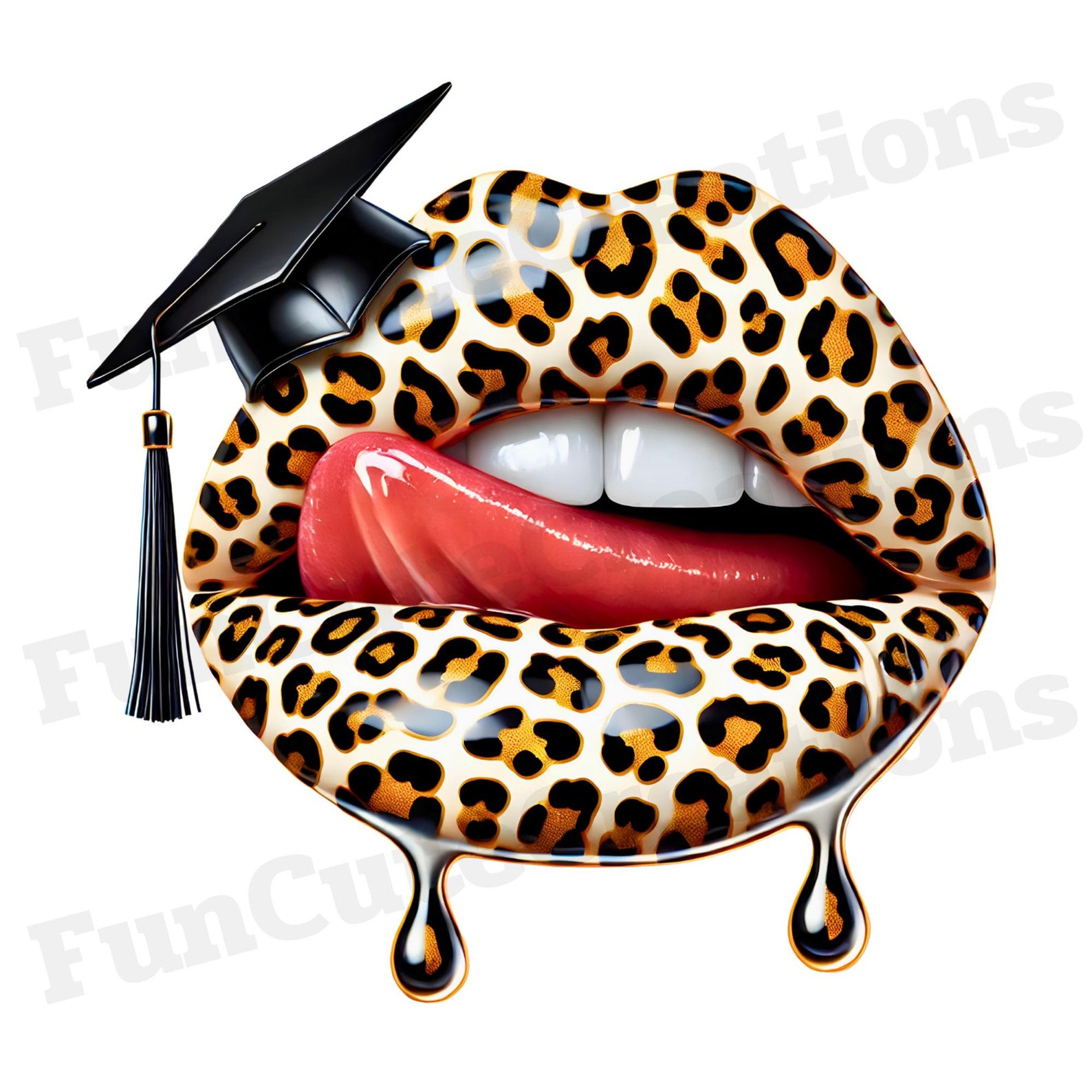 Leopard Dripping Lips Graduation PNG, Graduation Lips Clipart, Leopard ...