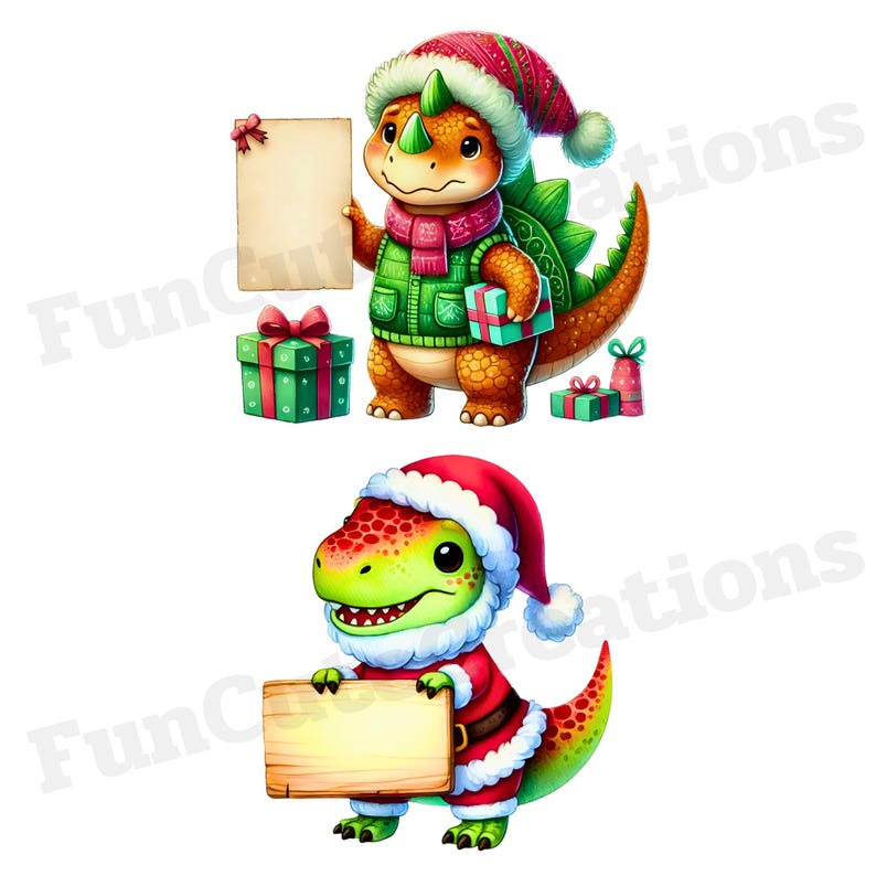 Christmas Dino With Sign Clipart, Digital Dino Art, Christmas Dinosaur ...