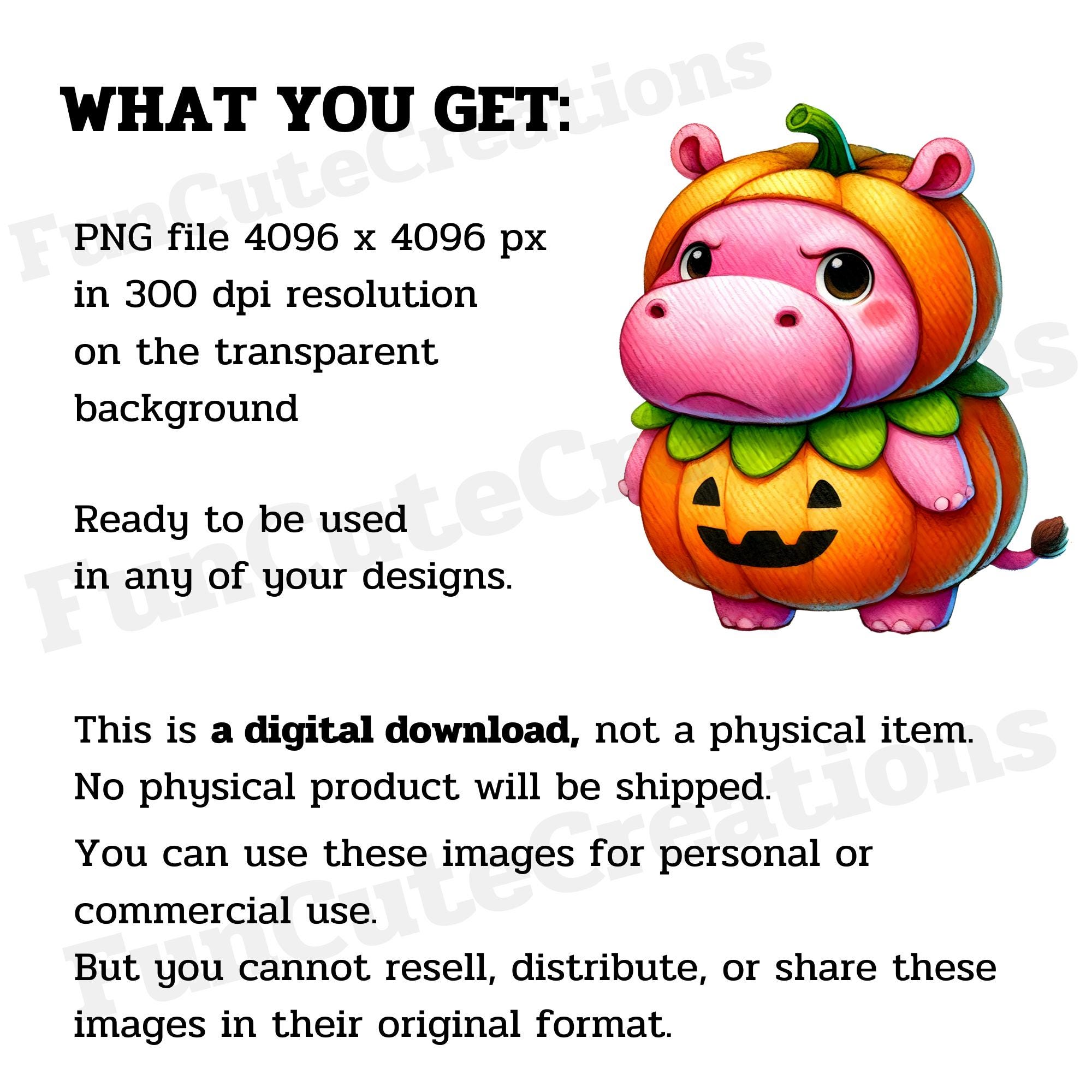 Halloween Hippo Clipart Set, Hippo in Costume PNG, Spooky Hippo PNG ...