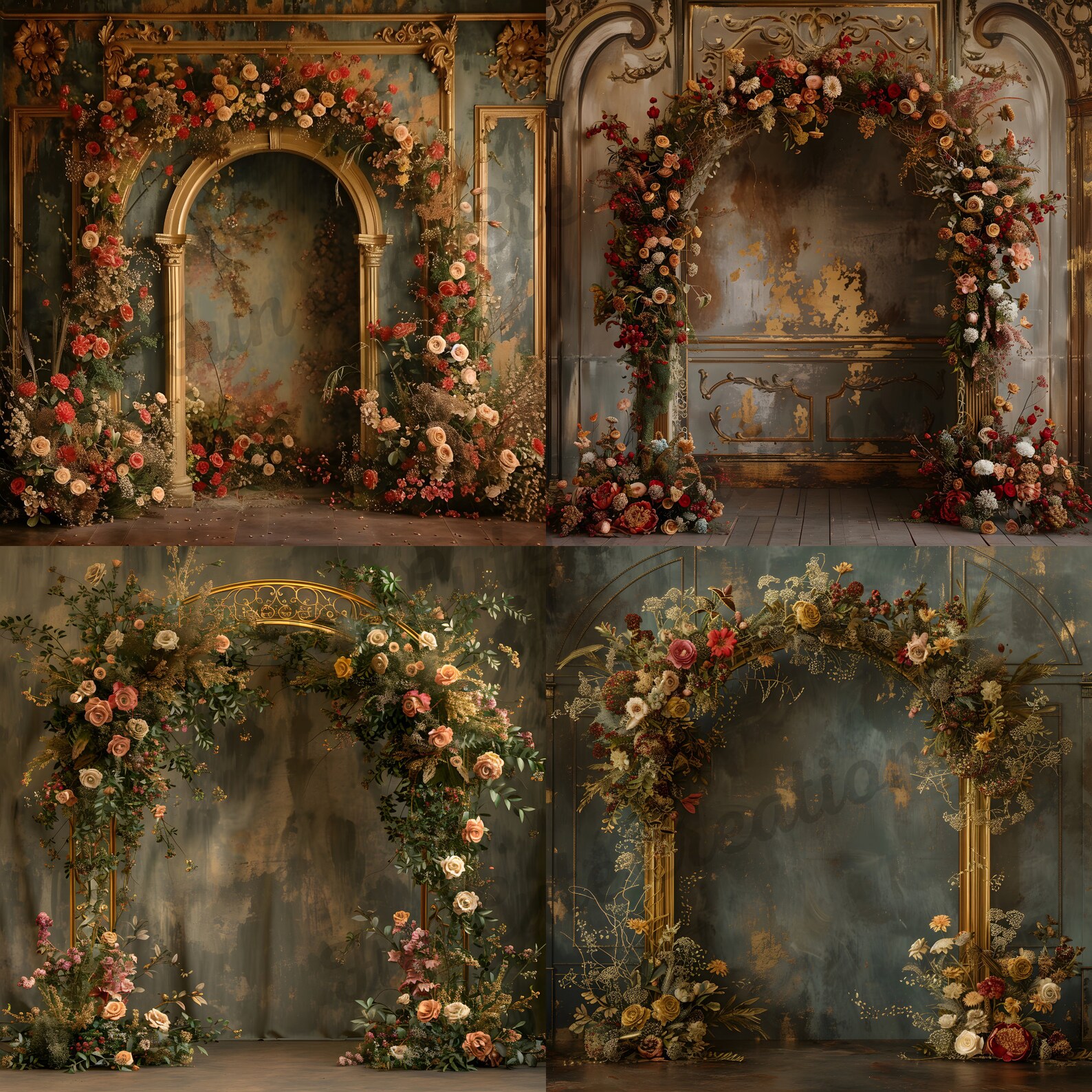 Golden Arch Backdrop, Elegant Arch Background, Golden Arch With Flowers ...