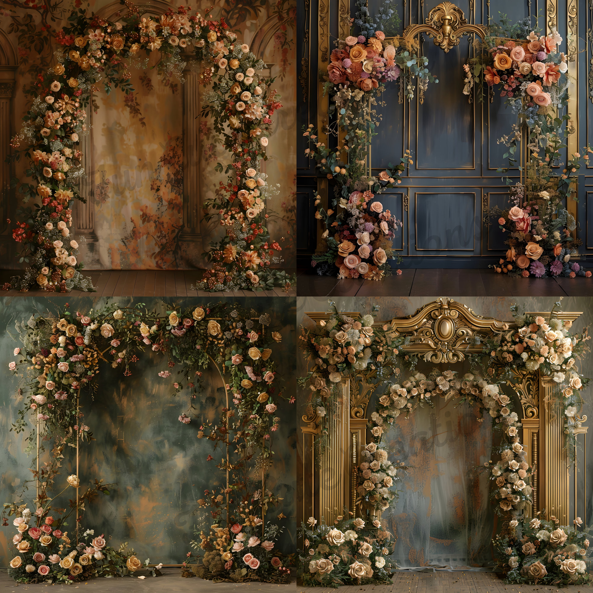 Golden Arch Backdrop, Elegant Arch Background, Golden Arch With Flowers ...