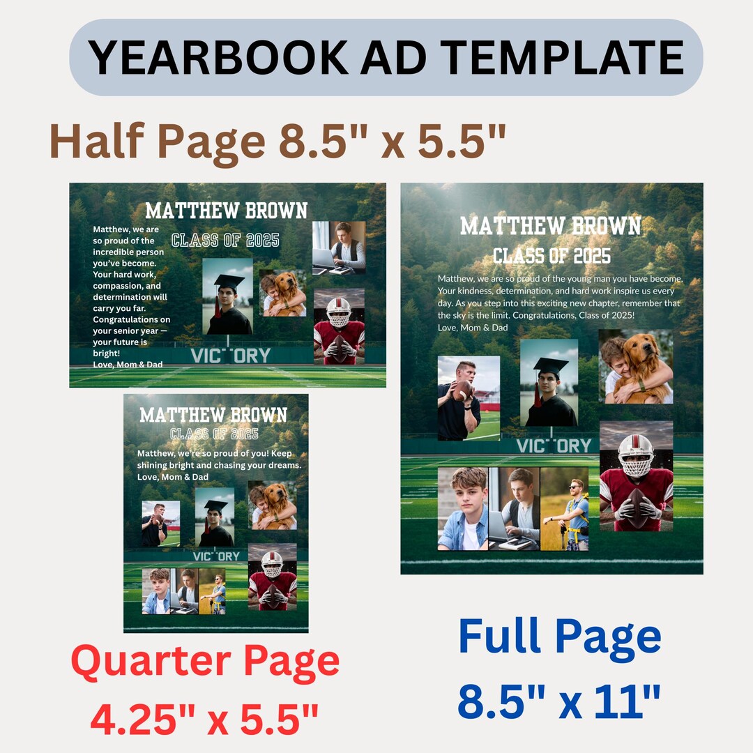 Yearbook Ad Template Football Field Background, Editable Canva Yearbook ...