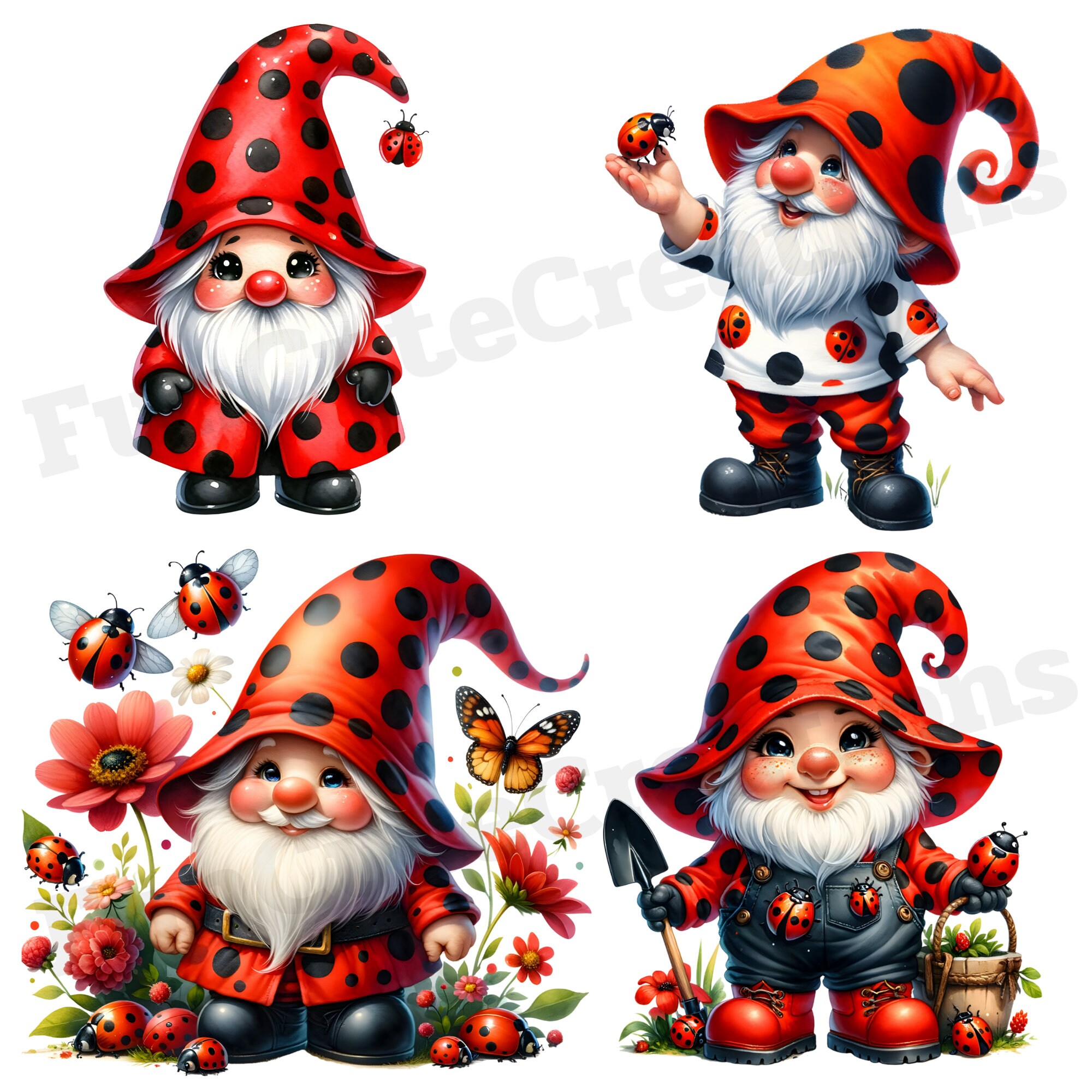 Ladybug Gnome Clipart, Ladybug Clipart, Spring Gnomes, Summer Gnomes ...