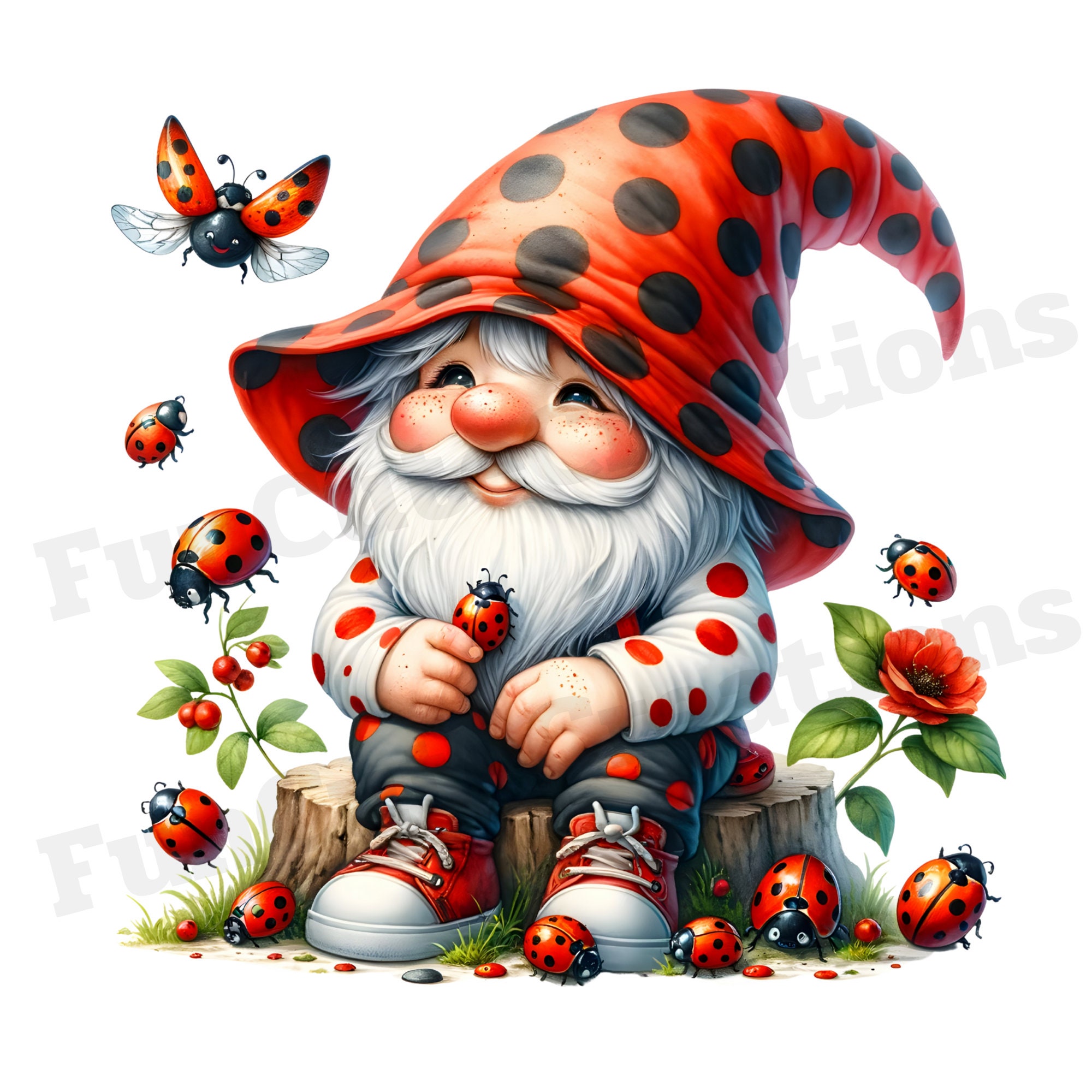 Ladybug Gnome Clipart, Ladybug Clipart, Spring Gnomes, Summer Gnomes ...