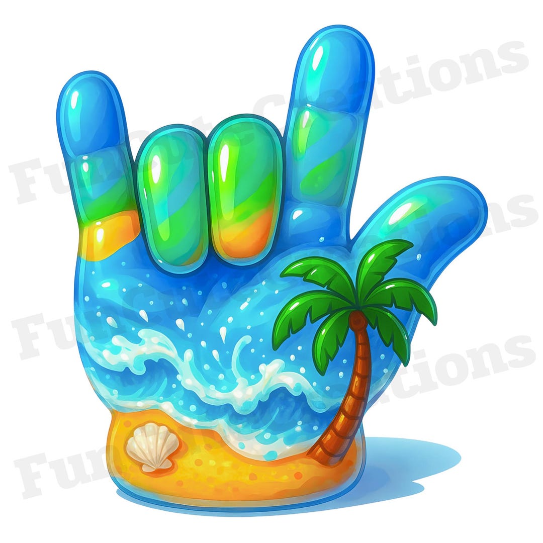 Summer Beach Hand Glove I Love You ASL PNG, Beach Vibes Hand Sign PNG ...