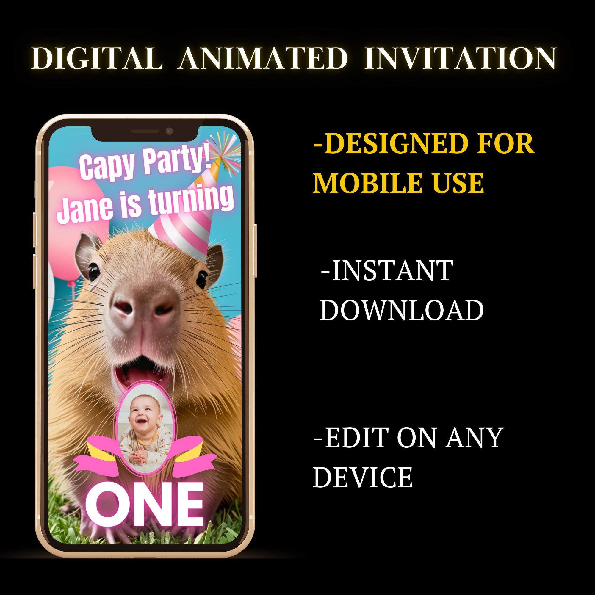 Capybara Birthday Invite Template, Digital Video Capybara Birthday ...