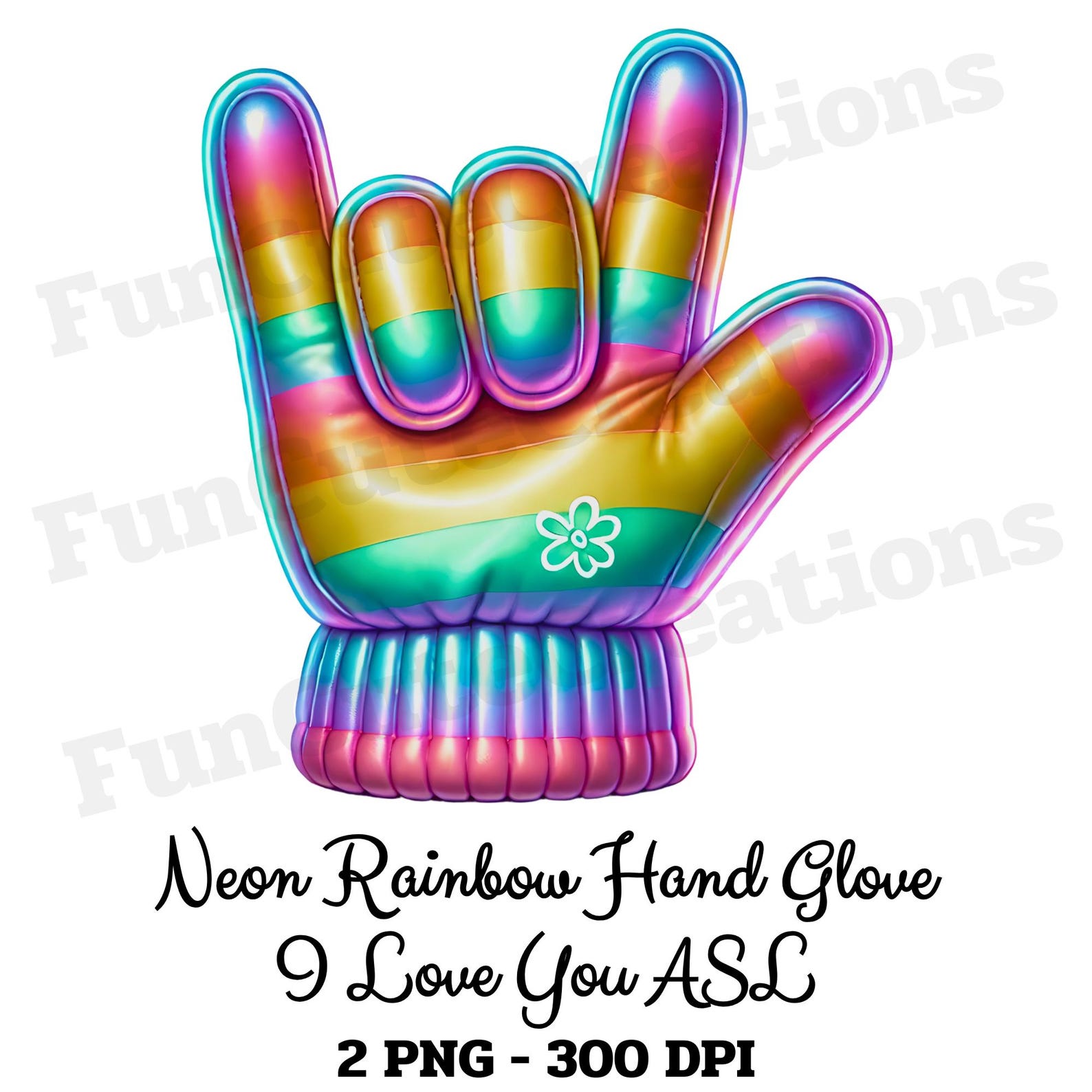 Neon Rainbow Hand Glove I Love You ASL PNG, Neon Sign Language PNG ...