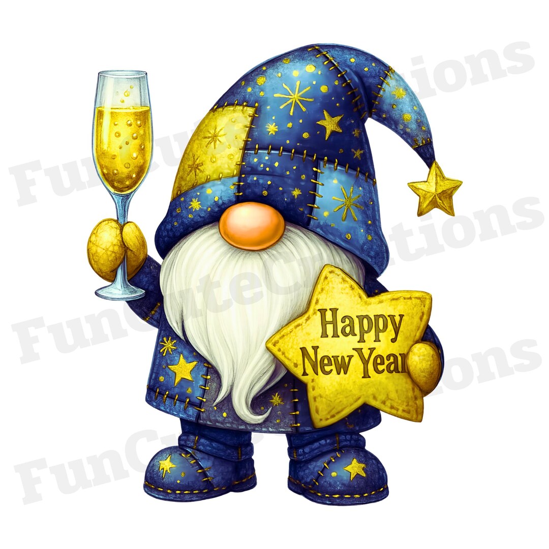 Happy New Year Patchwork Gnome PNG, Celebration Gnome PNG, Fireworks ...